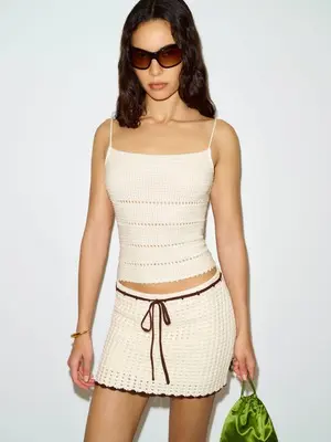 REFORMATION Fleurine Cotton Crochet Mini Skirt - Ivory
