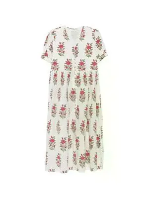 ELLEBLEU Gemma Floral-print Short-sleeve Dress - White