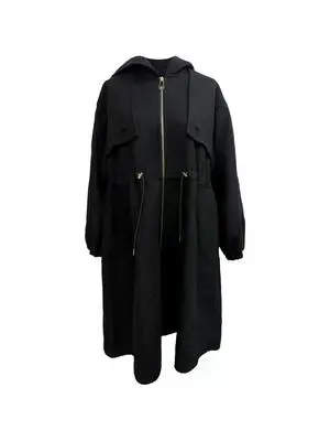 Sandro Zip-up Hooded Coat With Drawstring Waist
