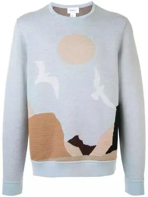 PORTS V Landscape Knitted Jumper - Blue