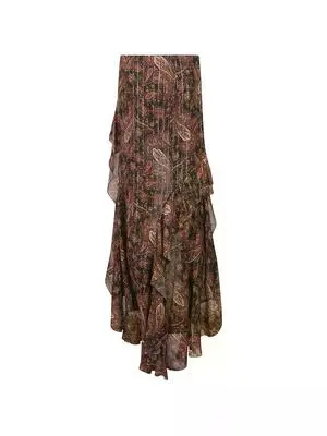 Andamane The Attico Paisley Print Ruffled Maxi Skirt - Brown