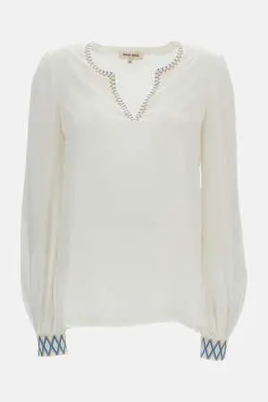 EMPORIO SIRENUSE Embroidered Silk Blouse - White