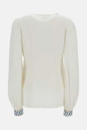 EMPORIO SIRENUSE Embroidered Silk Blouse - White