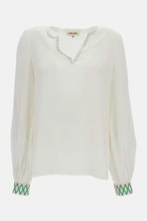 EMPORIO SIRENUSE Embroidered Silk Blouse - Rosso