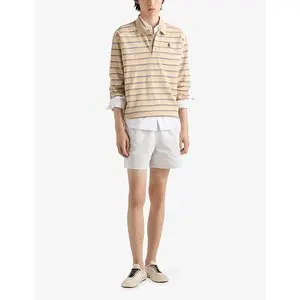Prada Striped Cotton Pique Polo Shirt - Neutral