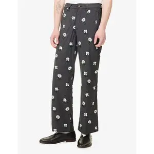 HONOR THE GIFT Flower-beaded Pinstripe Cotton Trousers