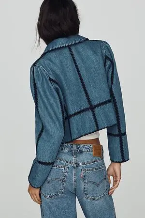 Anthropologie Freya Stitched Zip-up Jacket - Medium Denim