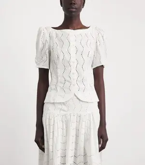 Polo Ralph Lauren Cotton Eyelet Puff Sleeve Blouse