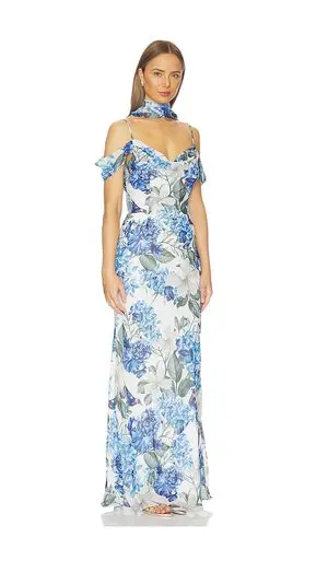 SONYA MODA Floral Print Maxi Dress With Detached Scarf
