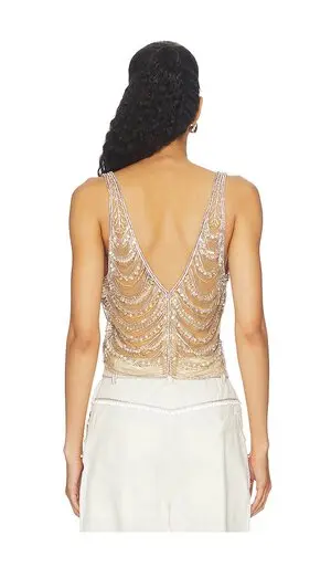 Lapointe Draped Crystal Embroidery V Neck Tank