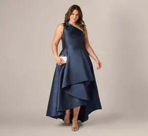 Adrianna Papell One-shoulder High-low Gown With Applique