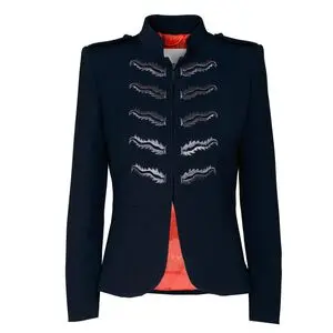 THE EXTREME COLLECTION Navy Embroidered Blazer With Mandarin Collar
