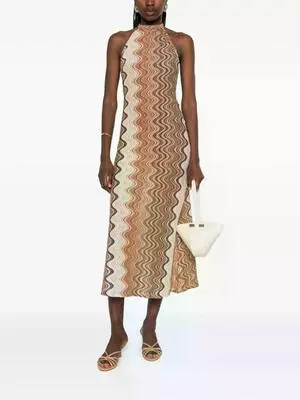 MC2 SAINT BARTH Zigzag-print Halterneck Maxi Dress
