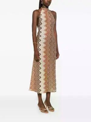 MC2 SAINT BARTH Zigzag-print Halterneck Maxi Dress