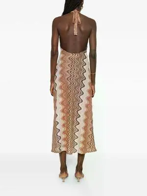 MC2 SAINT BARTH Zigzag-print Halterneck Maxi Dress