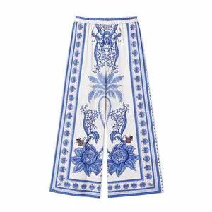 YUMI Satin Print Placement Relaxed Trousers