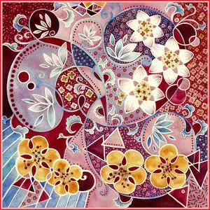 WENZI Rhythms Of Bloom Hand Painted Pattern Double Sided Silk Twill Scarf - Red