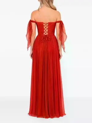 ROSERRY Elizabeth Off-the-shoulder Pleated Maxi Dress - Red