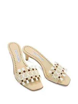 Manolo Blahnik Woven-detail Fringed Mules