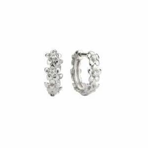DAINTY LONDON Sterling Flower Huggie Hoop Earrings - Silver