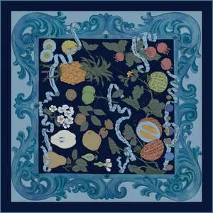 WENZI Fruitful Elegance Hand Painted Pattern Double Sided Silk Twill Scarf
