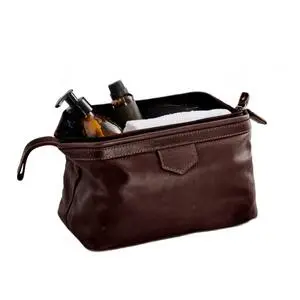 POSH TOTTY DESIGNS Leather Washbag With Hinged Zip Opening - Brown