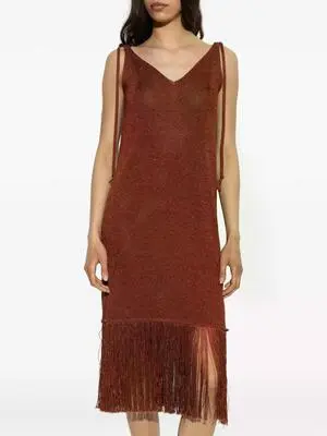AKEP Fringe-trimmed V-neck Dress
