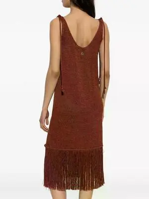 AKEP Fringe-trimmed V-neck Dress