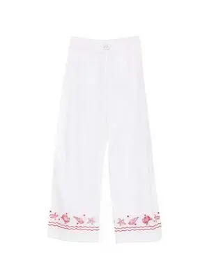 Maison Labiche Embroidered Wide-leg Trousers - White