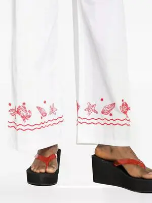 Maison Labiche Embroidered Wide-leg Trousers - White