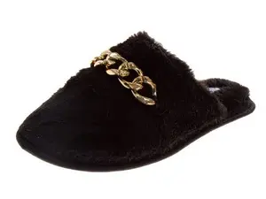 Badgley Mischka Chain Link Faux Fur Slippers - Black