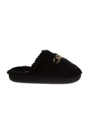 Badgley Mischka Chain Link Faux Fur Slippers - Black