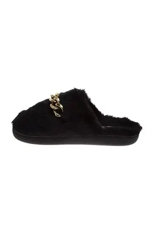 Badgley Mischka Chain Link Faux Fur Slippers - Black