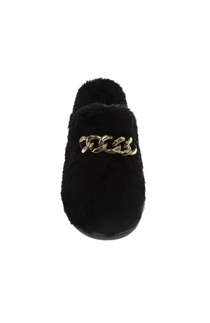 Badgley Mischka Chain Link Faux Fur Slippers - Black