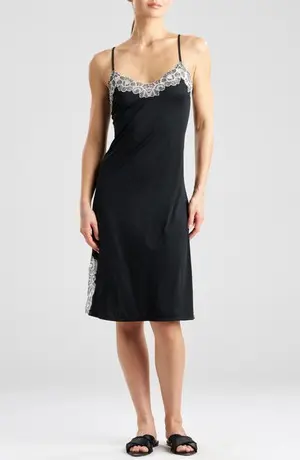 Natori Peony Enchant Nightgown - Black