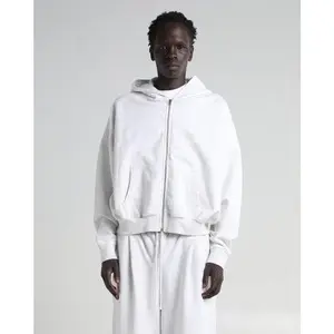 SHAKA WEAR Cropped Double Zip Hoodie - Heather White
