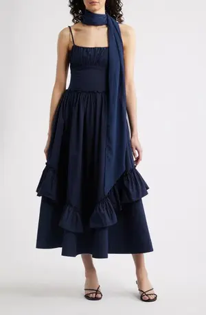 DAMSON MADDER Juno Ruffle Midi Dress With Scarf