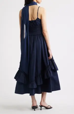 DAMSON MADDER Juno Ruffle Midi Dress With Scarf