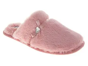 Badgley Mischka Embellished Faux Fur Mule Slippers - Pink