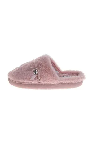 Badgley Mischka Embellished Faux Fur Mule Slippers - Pink