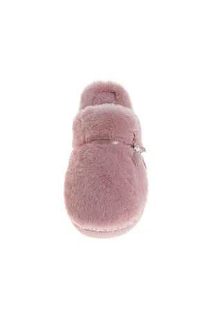 Badgley Mischka Embellished Faux Fur Mule Slippers - Pink