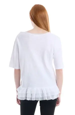WILT CLOTHING V-neck Elbow Sleeve Mixed Media Tee - White
