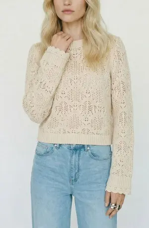 Vero Moda Susana Pointelle Cotton-blend Sweater - Birch