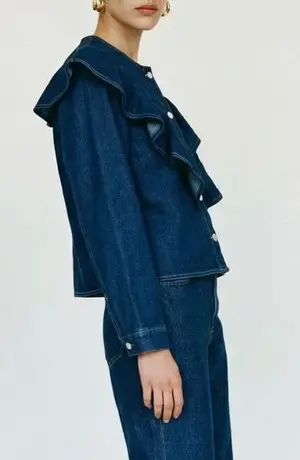Vero Moda Ruffle Placket Denim Button-up Shirt