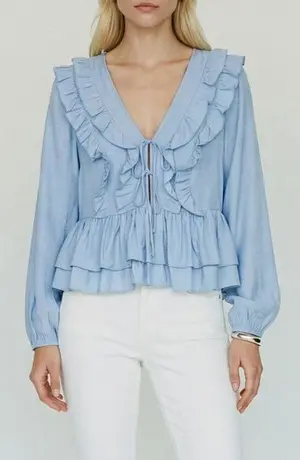 Vero Moda Ruffle Peplum Chambray Top