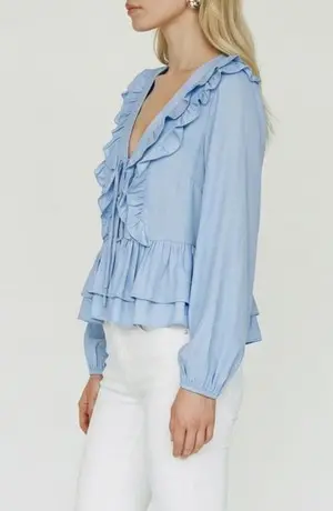 Vero Moda Ruffle Peplum Chambray Top