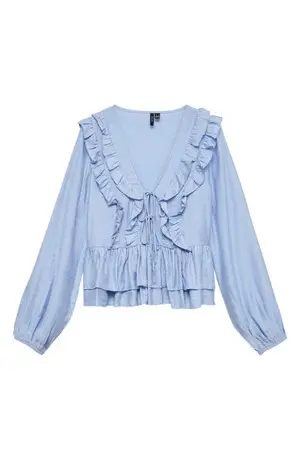 Vero Moda Ruffle Peplum Chambray Top