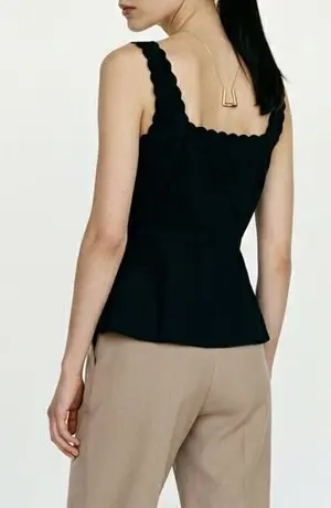 Vero Moda Julietta Scallop Trim Peplum Top - Black