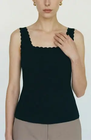 Vero Moda Julietta Scallop Trim Peplum Top - Black