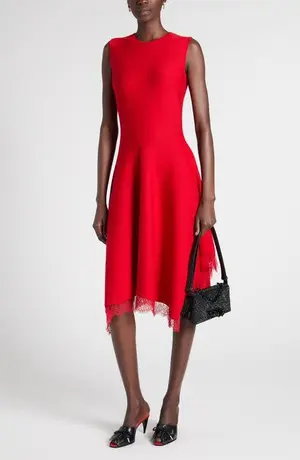 Alexander McQueen Lace Detail Asymmetric Dress - Flame